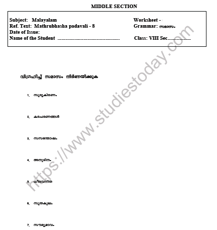 CBSE Class 8 Malayalam Practice Worksheet Set C